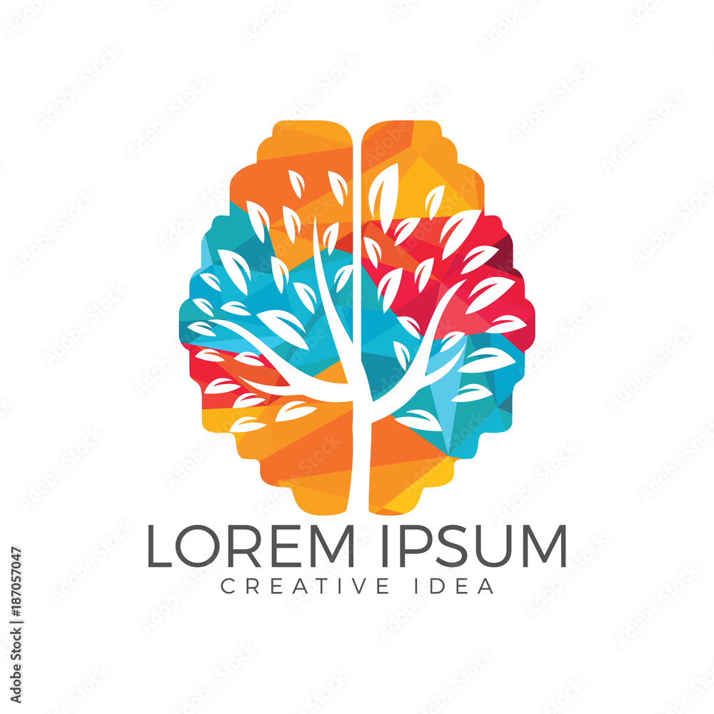 Green Brain tree logo design. Think Green label. Stock Vector | Adobe Stock