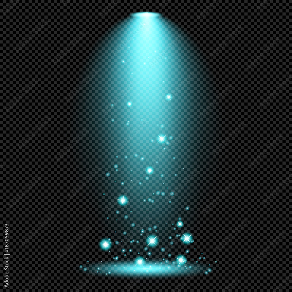 Cyan Lamp Shine Rays with Twinkles on Transparent Background - Vector ...