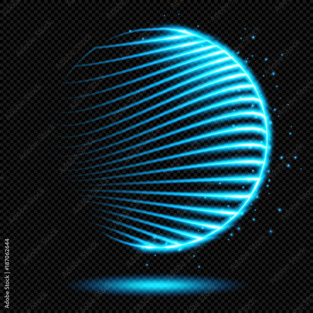 Cyan shining Wavy Circle Logo Sign with Sparks on Transparent ...