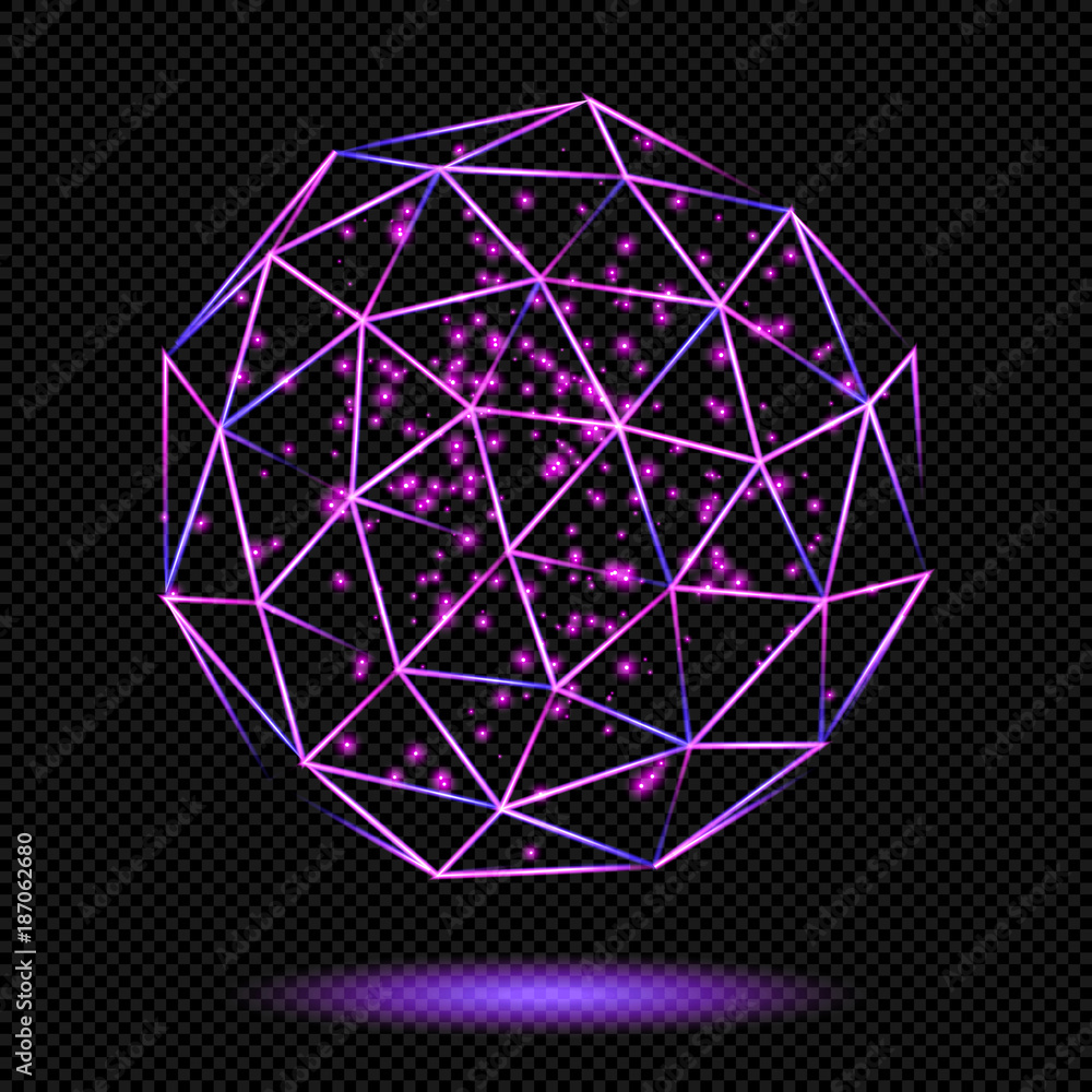 Pink shining Regular Polyhedron with Sparks on Transparent Background - Vector Glowing Neon ...