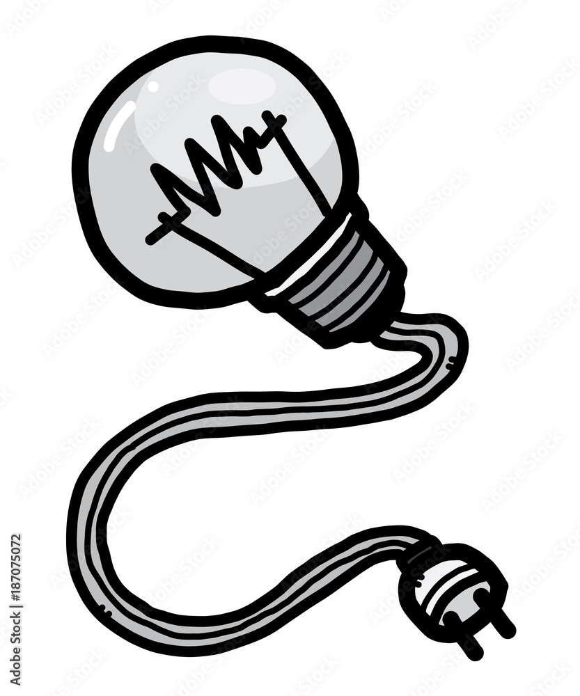 light bulb with plug / cartoon vector and illustration, hand drawn ...