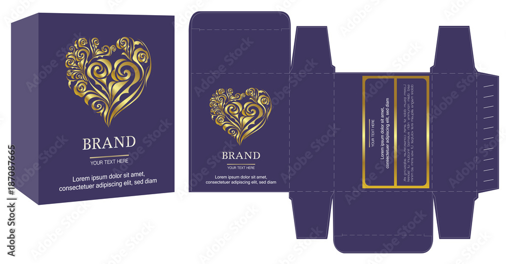 Packaging design, heart shaped ornament luxury box design template and ...