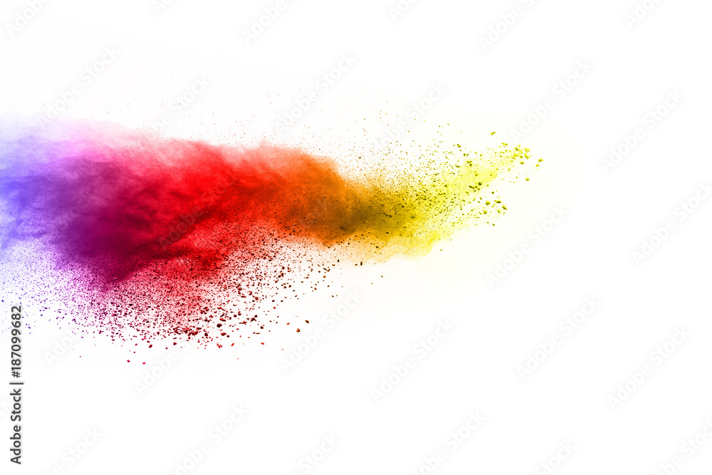 abstract powder splatted on white background,Freeze motion of color ...