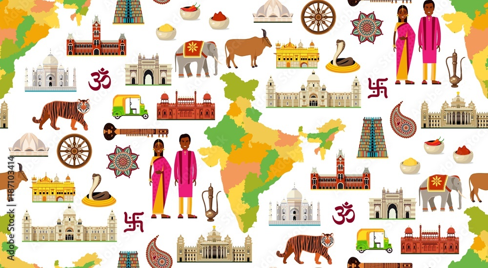 India Travel Map with Sightseeing Places. Stock Vector | Adobe Stock
