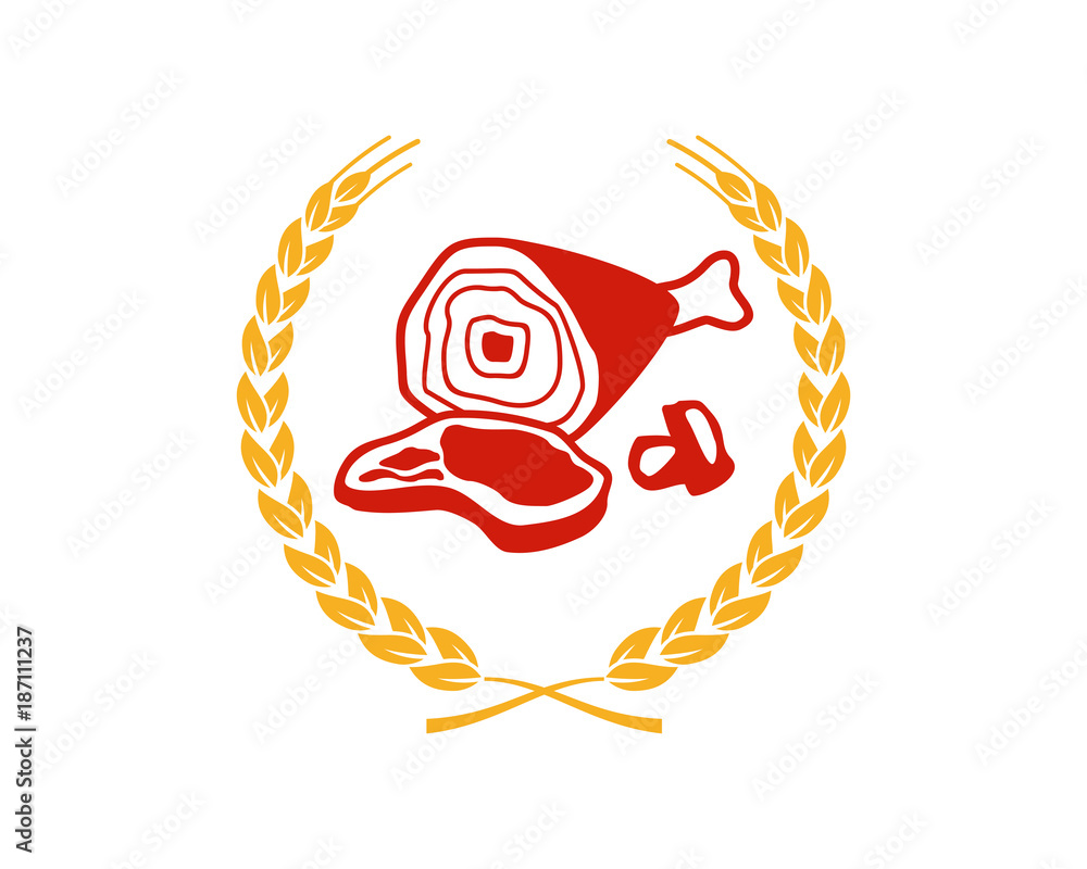 Red Beef - Meat with Circle Yellow Grain Illustration Symbol Logo ...