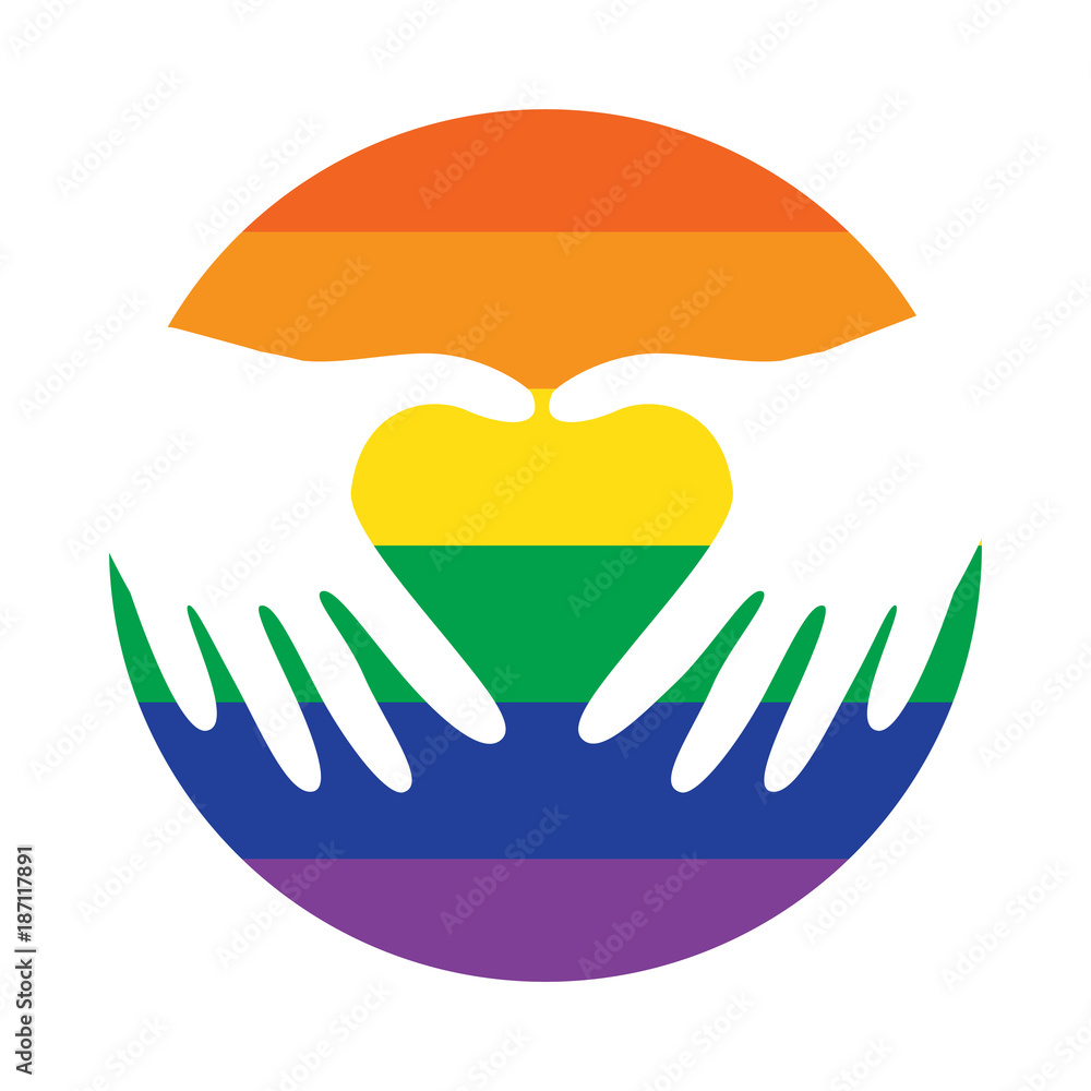 LGBT gay pride logo icon vector. Hands making a heart on circle with ...