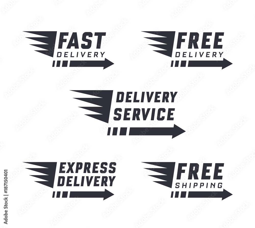 Set of delivery text signs and label. Vector set of delivery service on ...