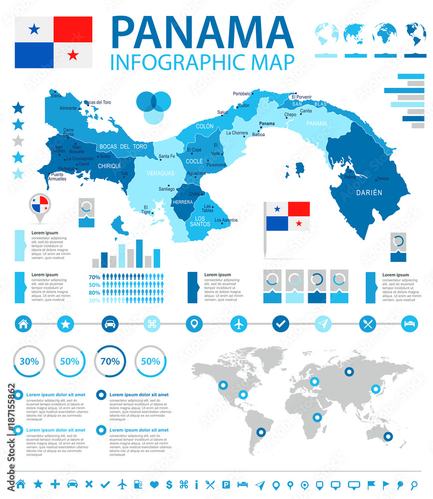 Panama - infographic map and flag - Detailed Vector Illustration Stock ...