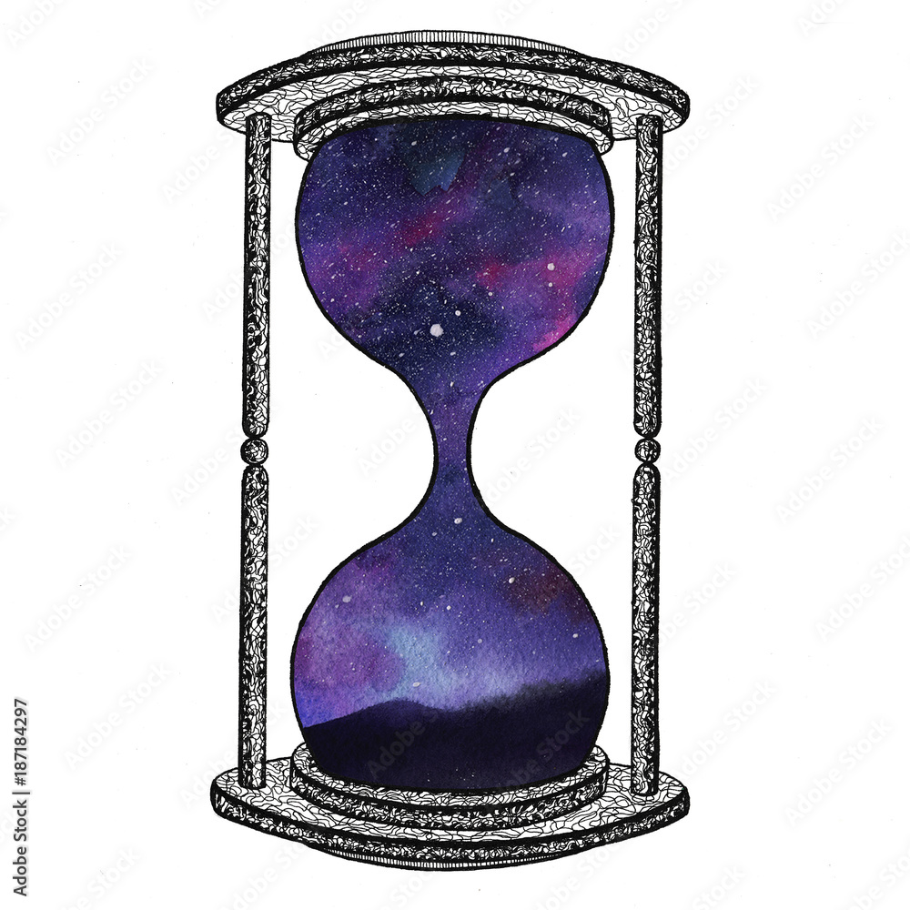 Hourglass on white background. Future concept. Sand clock with space ...
