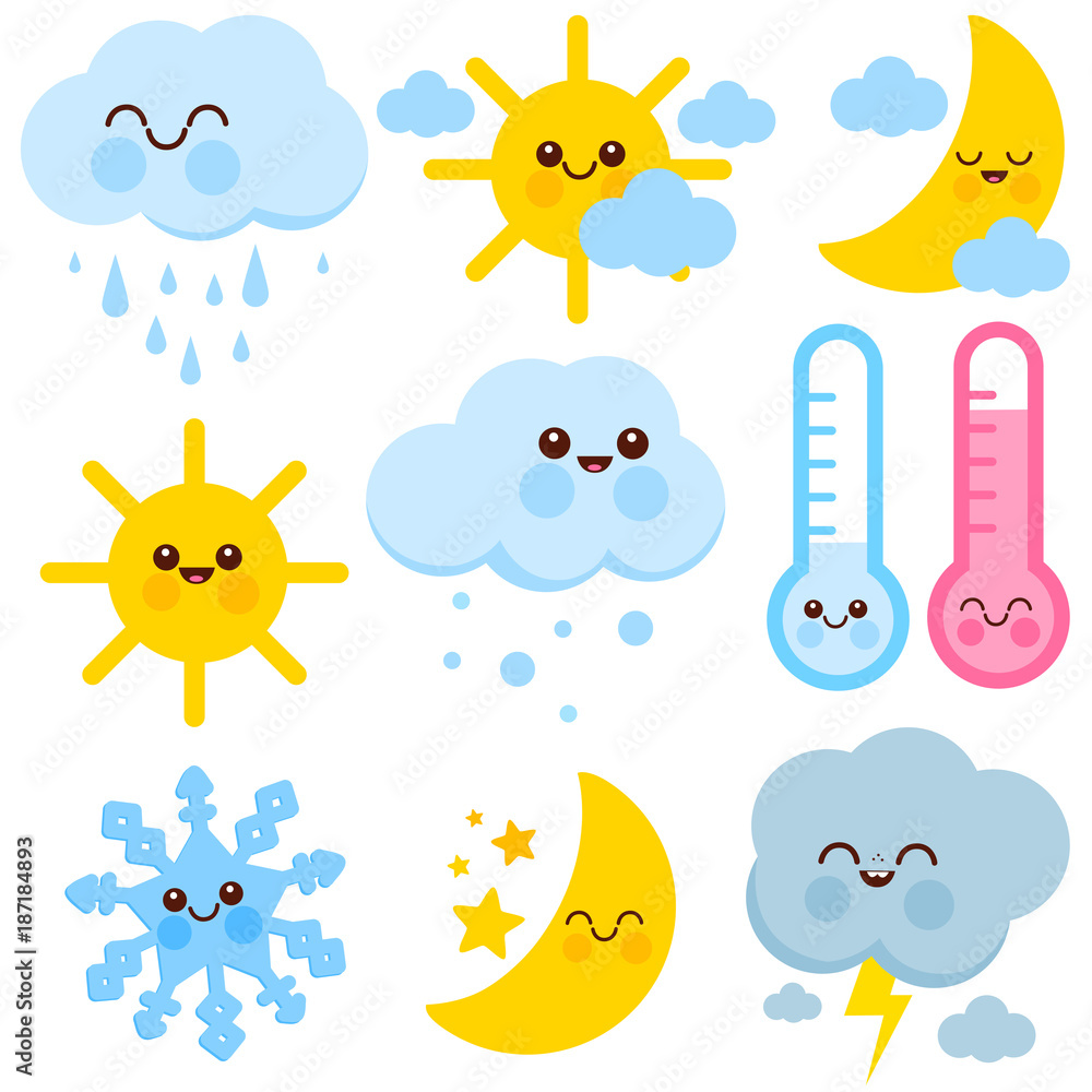 Cute weather characters. Vector illustration set Stock Vector | Adobe Stock