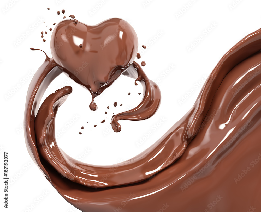 Splash chocolate abstract background, chocolate heart 3d rendering ...