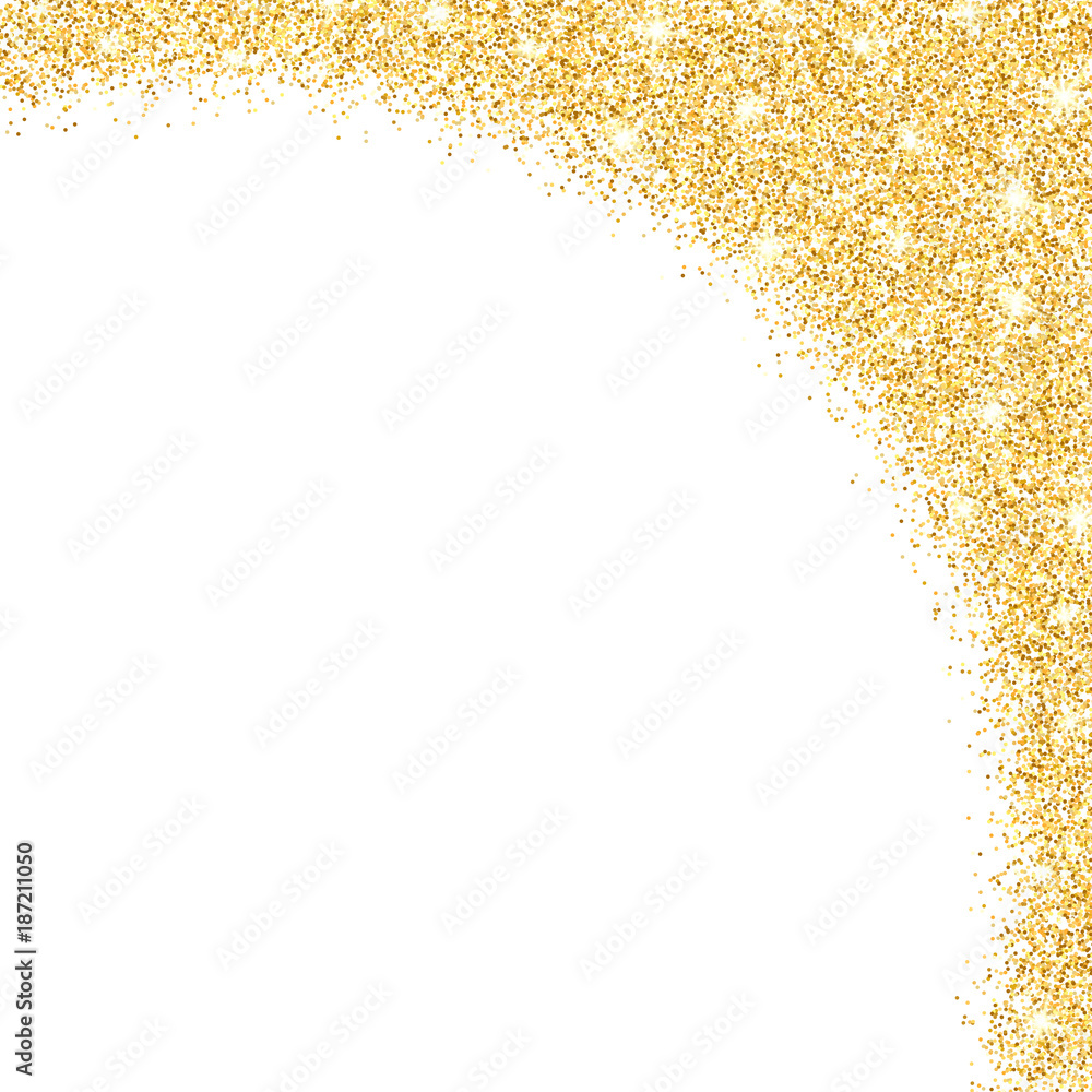 Golden glitter isolated on white background. Glitters twinkle. Festive template for your design ...