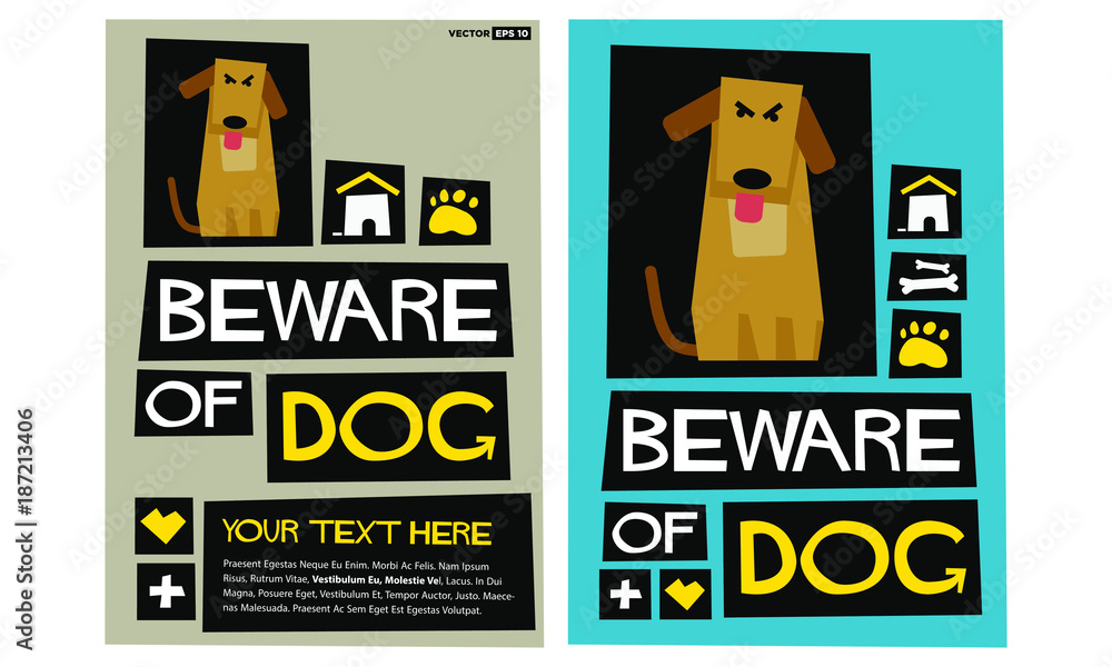 Beware Of Dog Poster Sign Board Design For Door Stock Vector | Adobe Stock