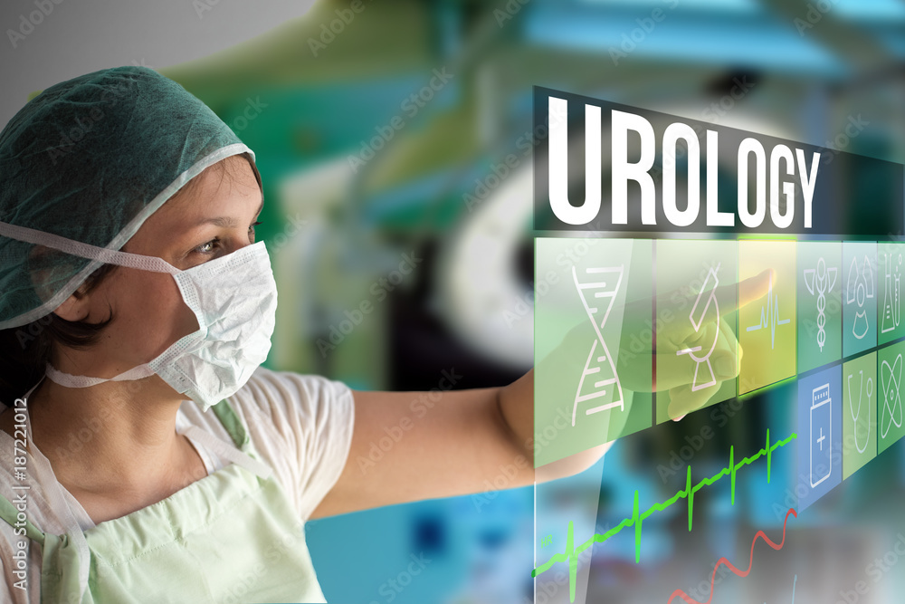 Urology concept. Doctor using a futuristic touch screen concept ...