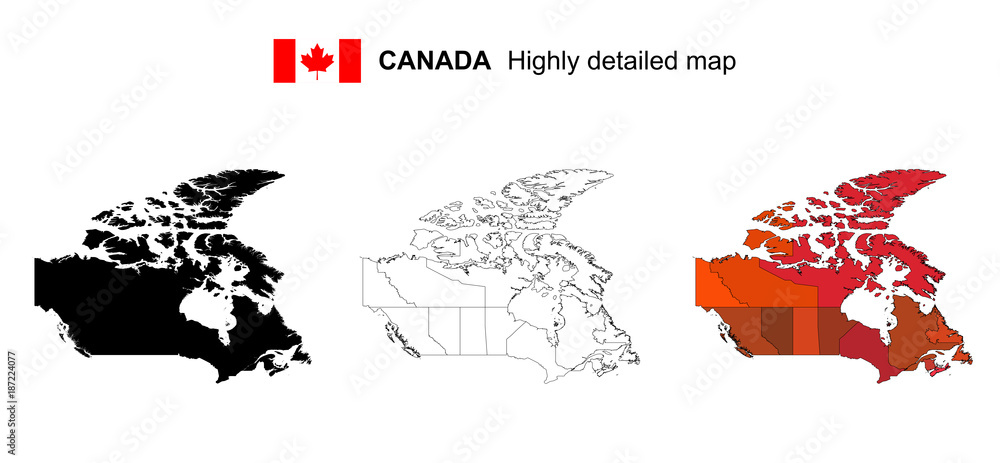 Canada - Isolated vector highly detailed political map with regions ...