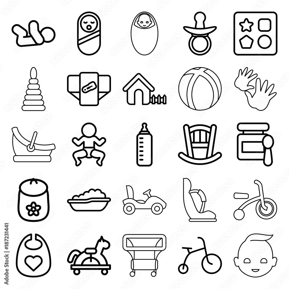Baby icons. set of 25 editable outline baby icons Stock Vector | Adobe ...