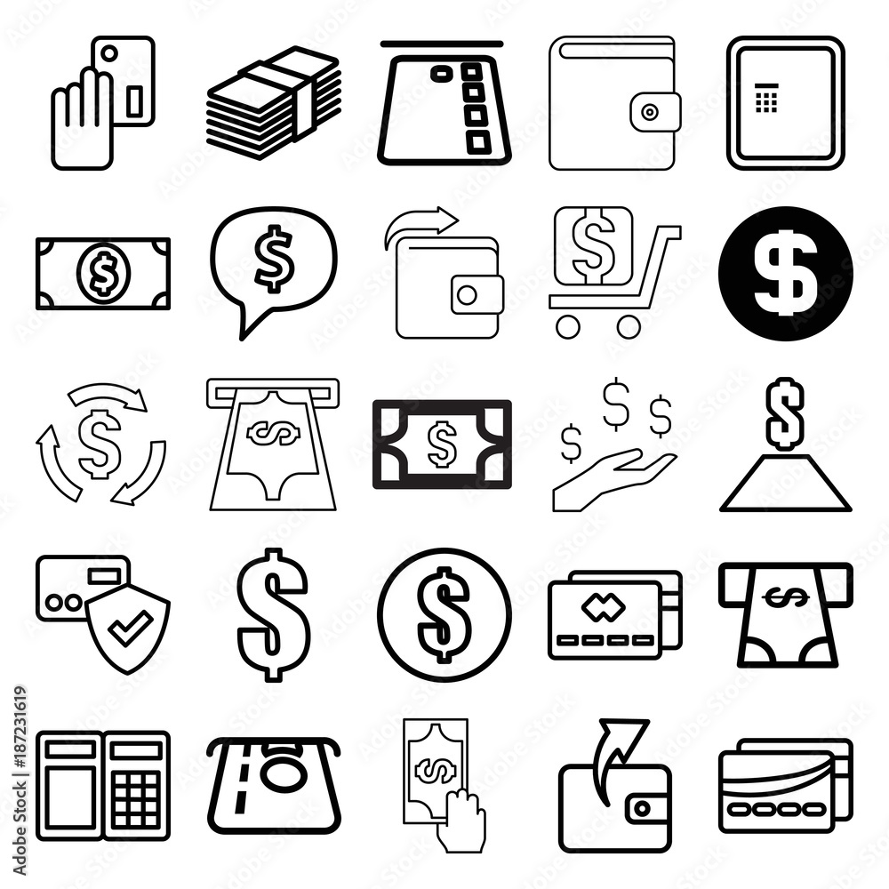 Payment icons. set of 25 editable outline payment icons Stock Vector ...