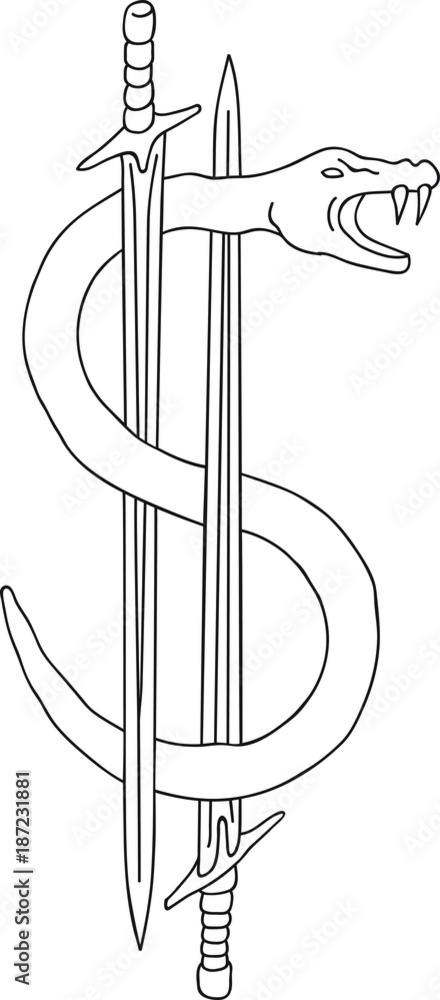 Symbolic Dollar Sign with Two Swords and Snake. Creative Conceptual ...