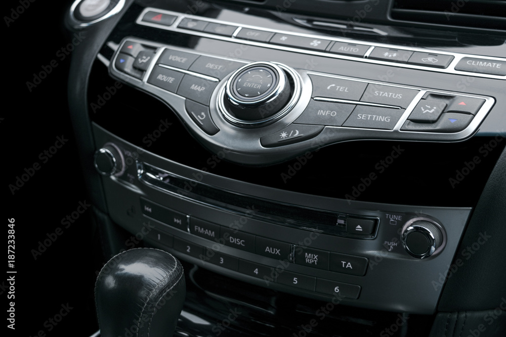 Luxury car inside. Interior of prestige modern car. Automatic ...