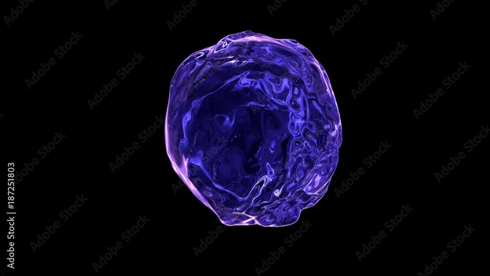 Seamlessly looped colored fluid flows with splashes around sphere, slow ...