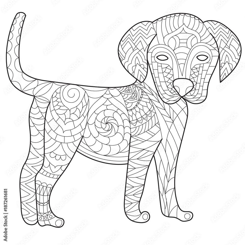 Dog anti stress vector coloring book for adult. Isolated ornament on ...