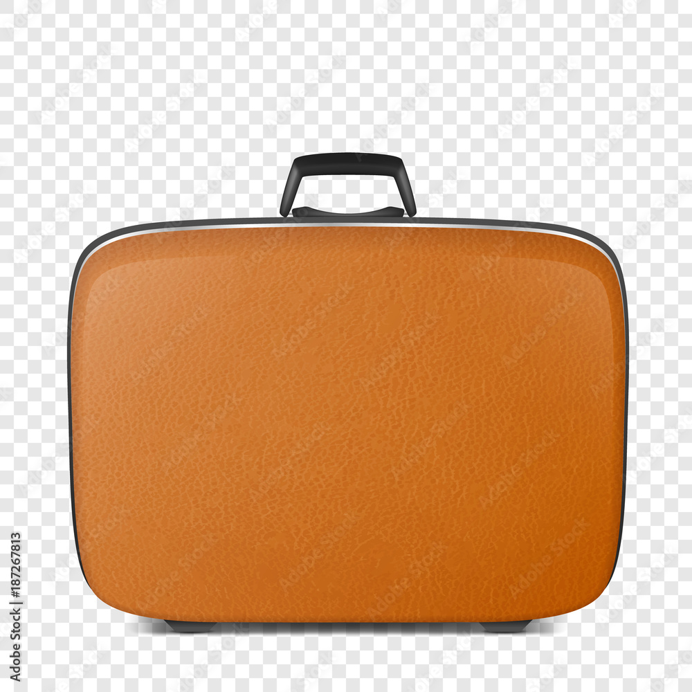 Realistic vector retro vintage leather brown suitcase closeup isolated ...