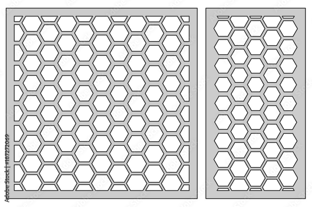 Set template for cutting. Pentagon grid pattern. Laser cut. Ratio 1:1 ...