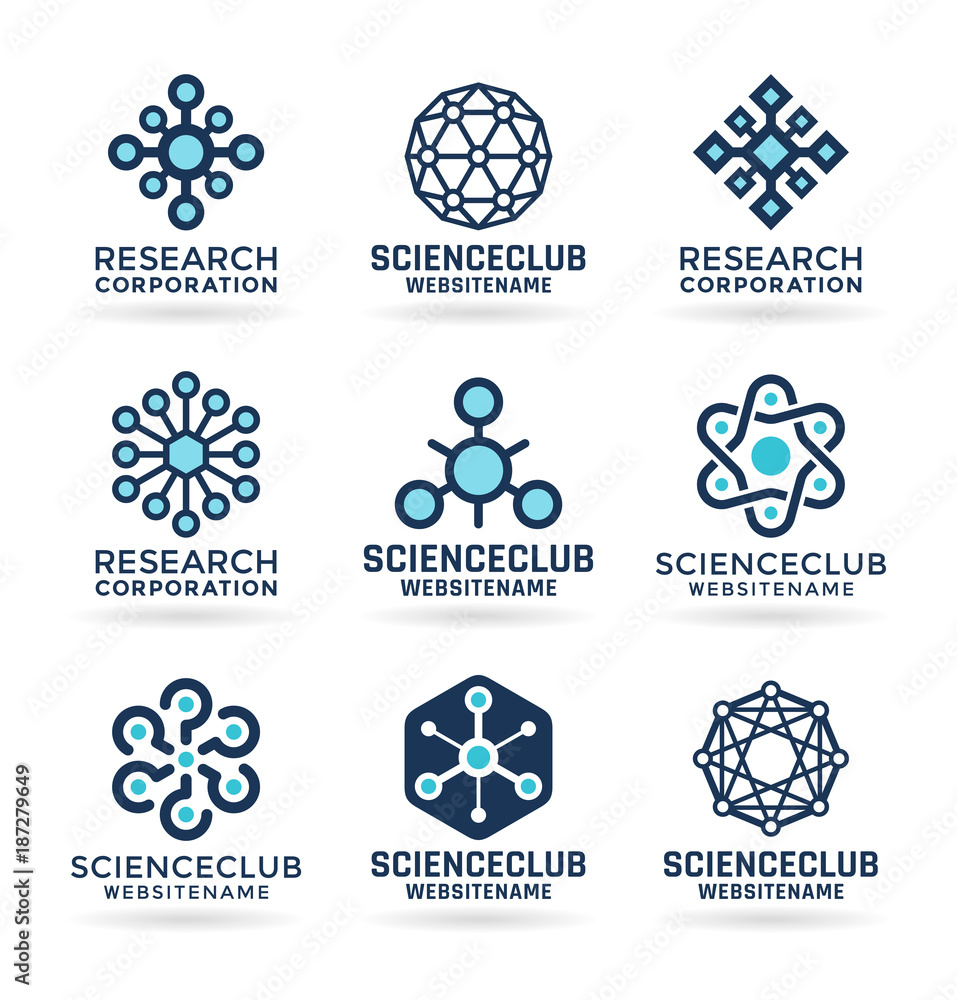 Science symbols, atom and molecule icons, chemistry - logo design ...
