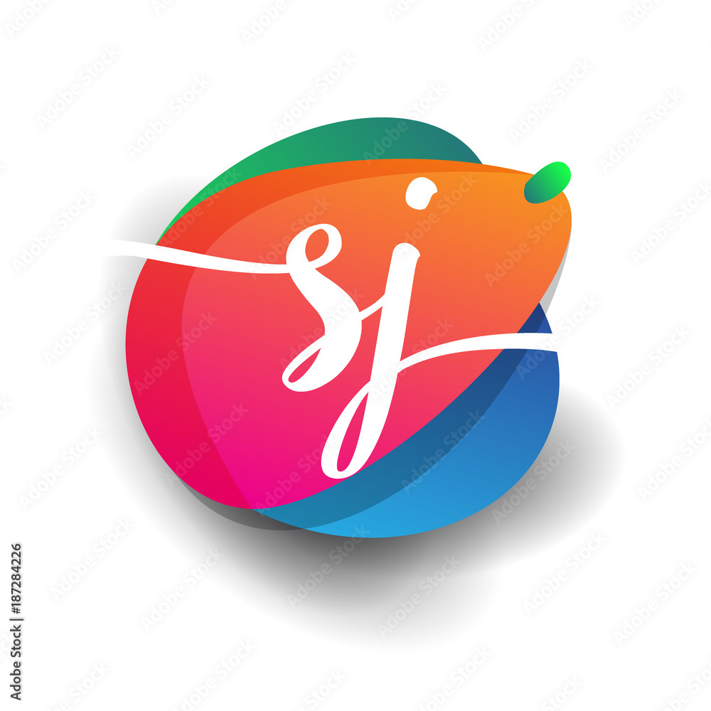 Letter SJ logo with colorful splash background, letter combination logo ...
