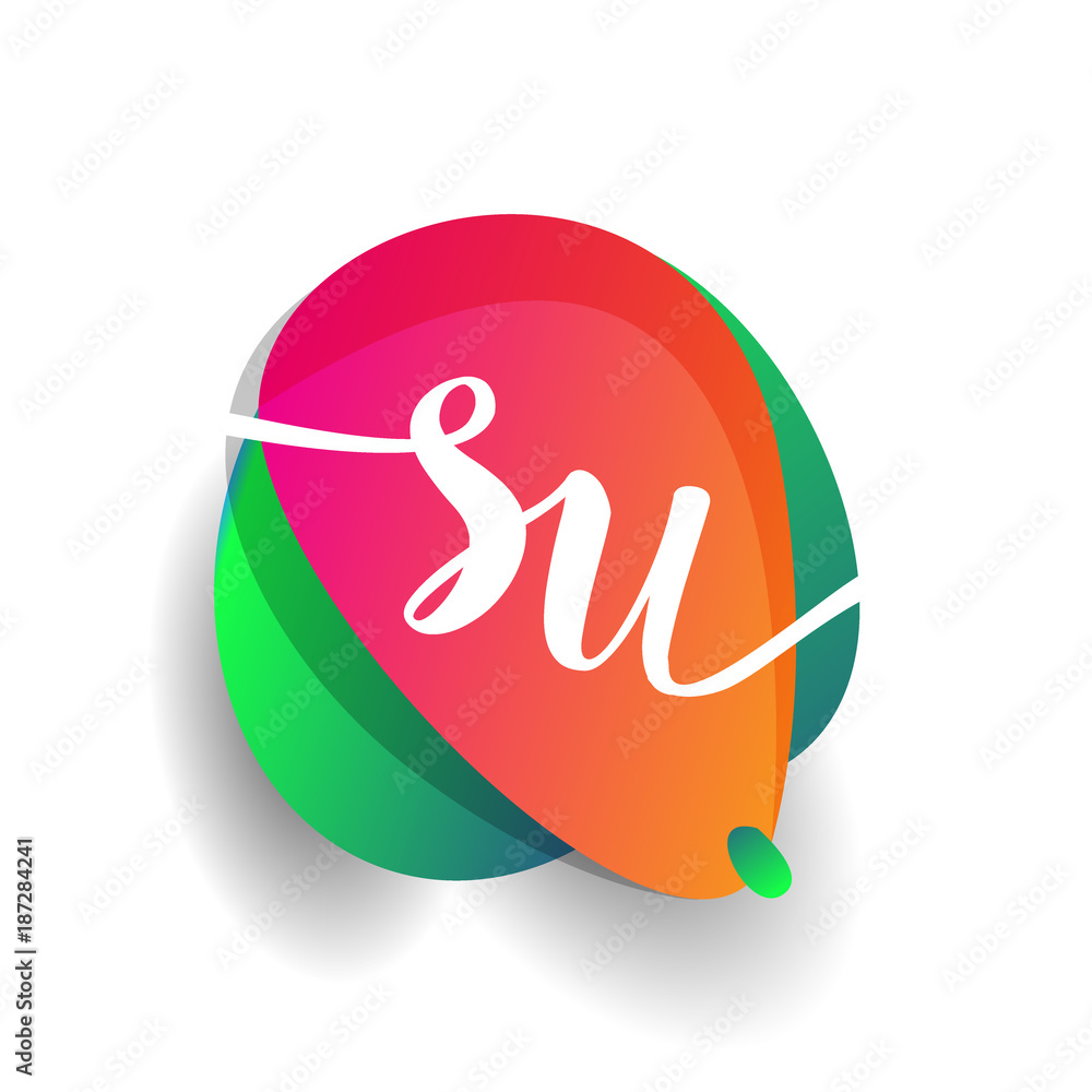 Letter SU logo with colorful splash background, letter combination logo ...