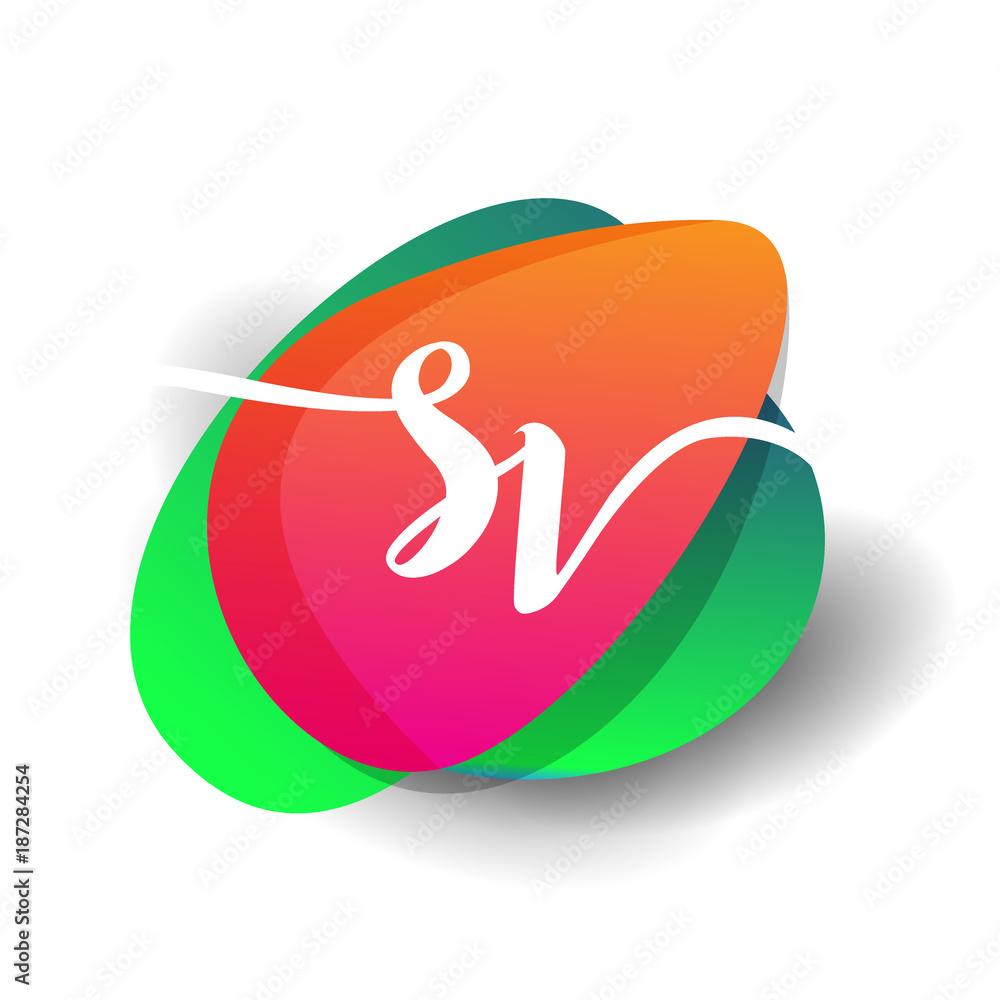 Letter SV logo with colorful splash background, letter combination logo ...
