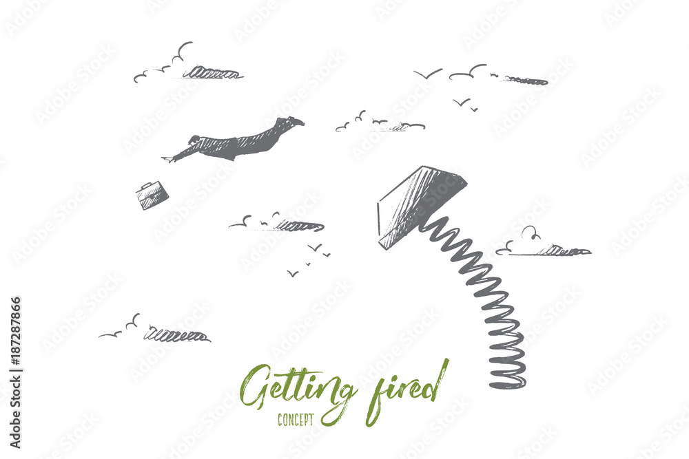 Getting fired concept. Hand drawn upset office worker is fired. Finish ...