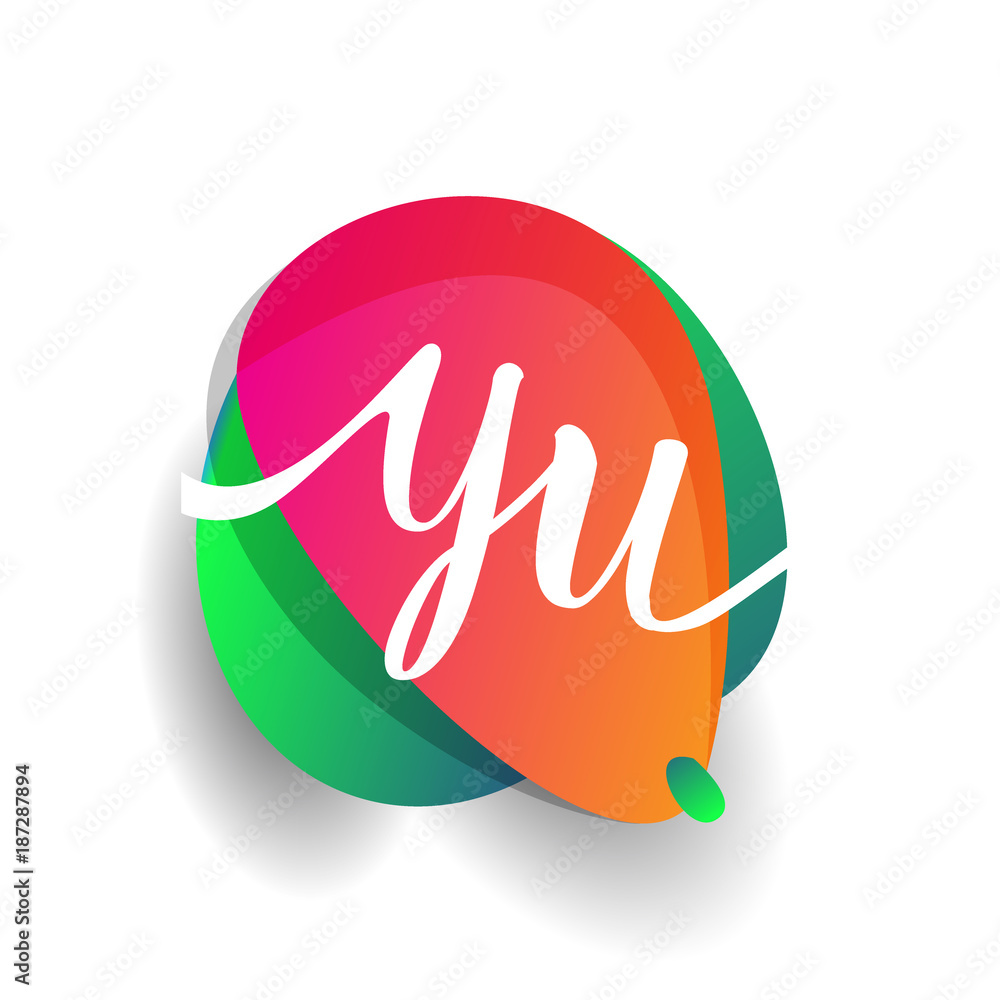 Letter YU logo with colorful splash background, letter combination logo ...