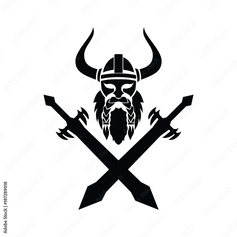 viking head cross sword vector illustration Stock Vector | Adobe Stock