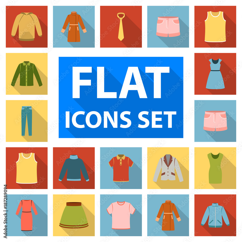 Vetor de Different kinds of clothes flat icons in set collection for ...