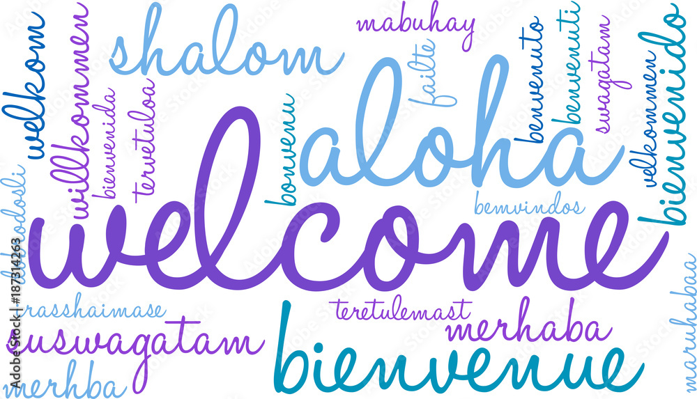 Stockvector International Welcome Word Cloud. Each word used in this ...