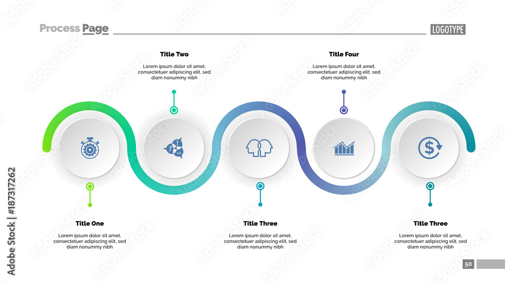 Five Step Process Chart Slide Template Stock Vector | Adobe Stock