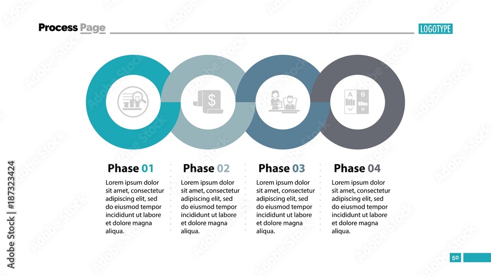 Four Phases Process Slide Template Stock Vector | Adobe Stock