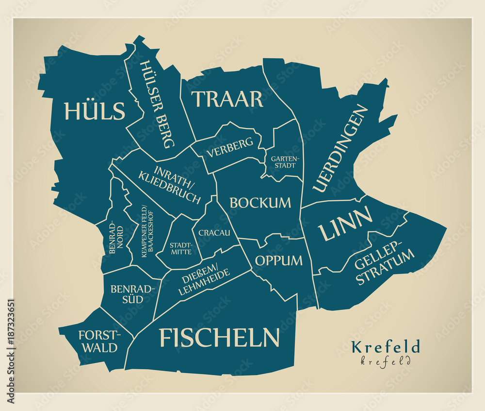 Modern City Map - Krefeld city of Germany with boroughs and titles DE ...