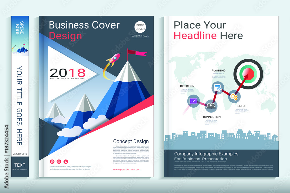 Cover book design template with business infographics data report chart ...