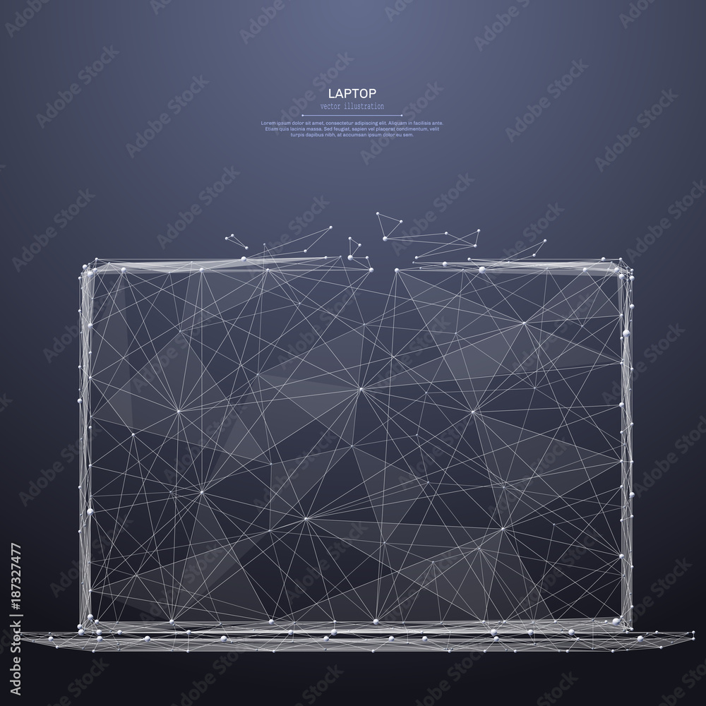 Polygonal laptop low poly wireframe. Business concept. Vector mesh ...