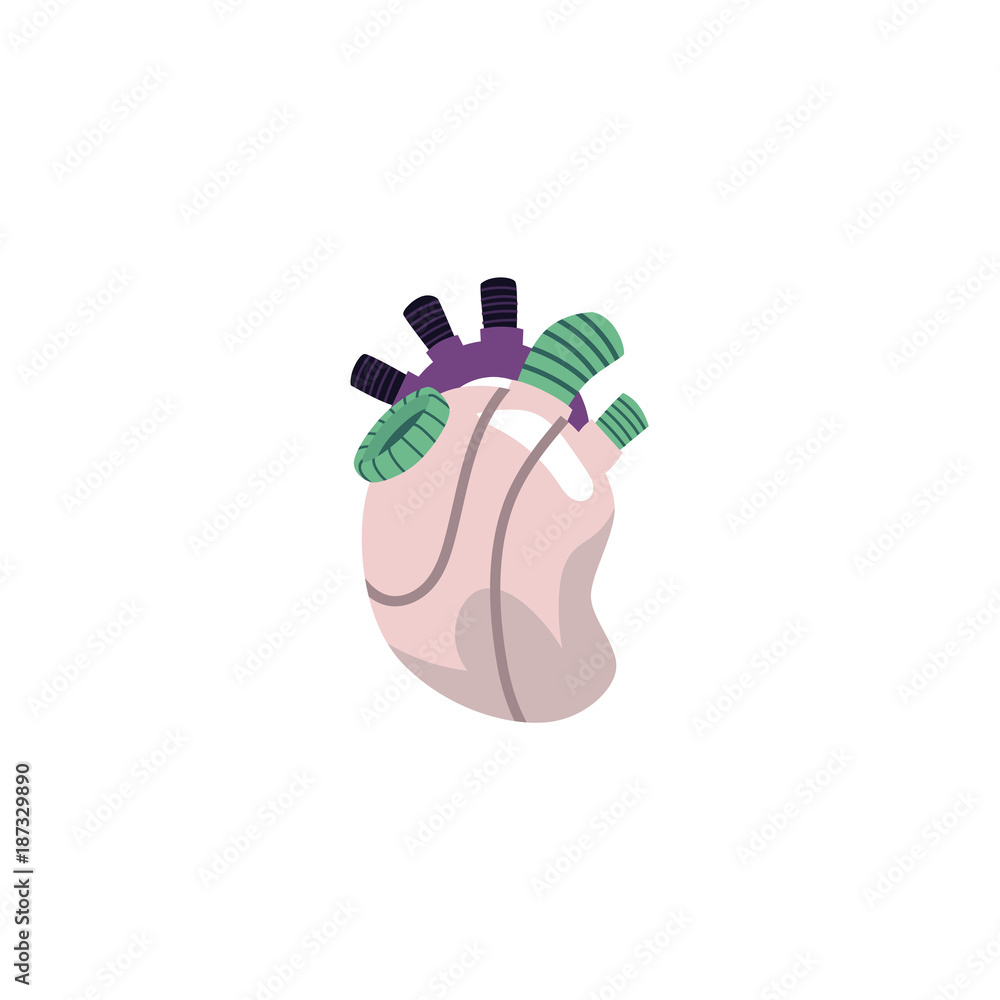 Bionic, artificial heart, metal futuristic implant, cartoon vector illustration isolated on ...