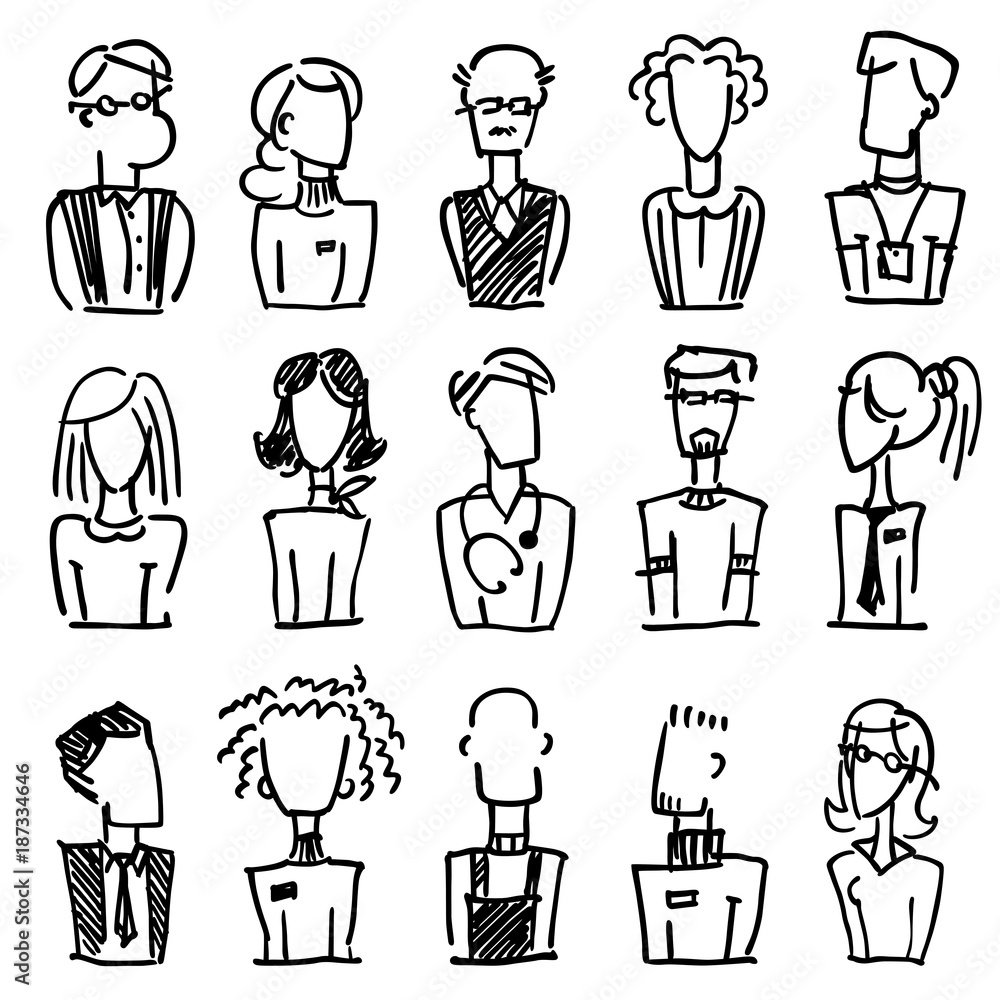 doodle avatar set Stock Vector | Adobe Stock