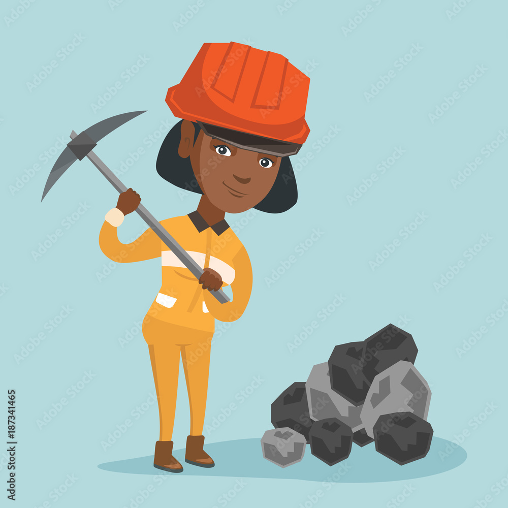 Young african-american miner in hard hat and workwear working with a ...