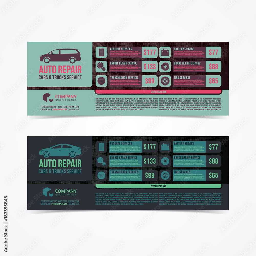 Design of banners. Set of Auto Repair Cars & Trucks Service layout ...