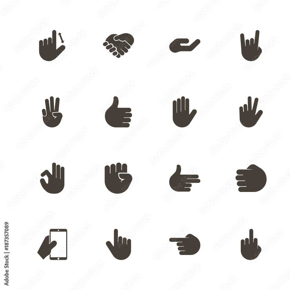 Hands icons. Perfect black pictogram on white background. Flat simple ...