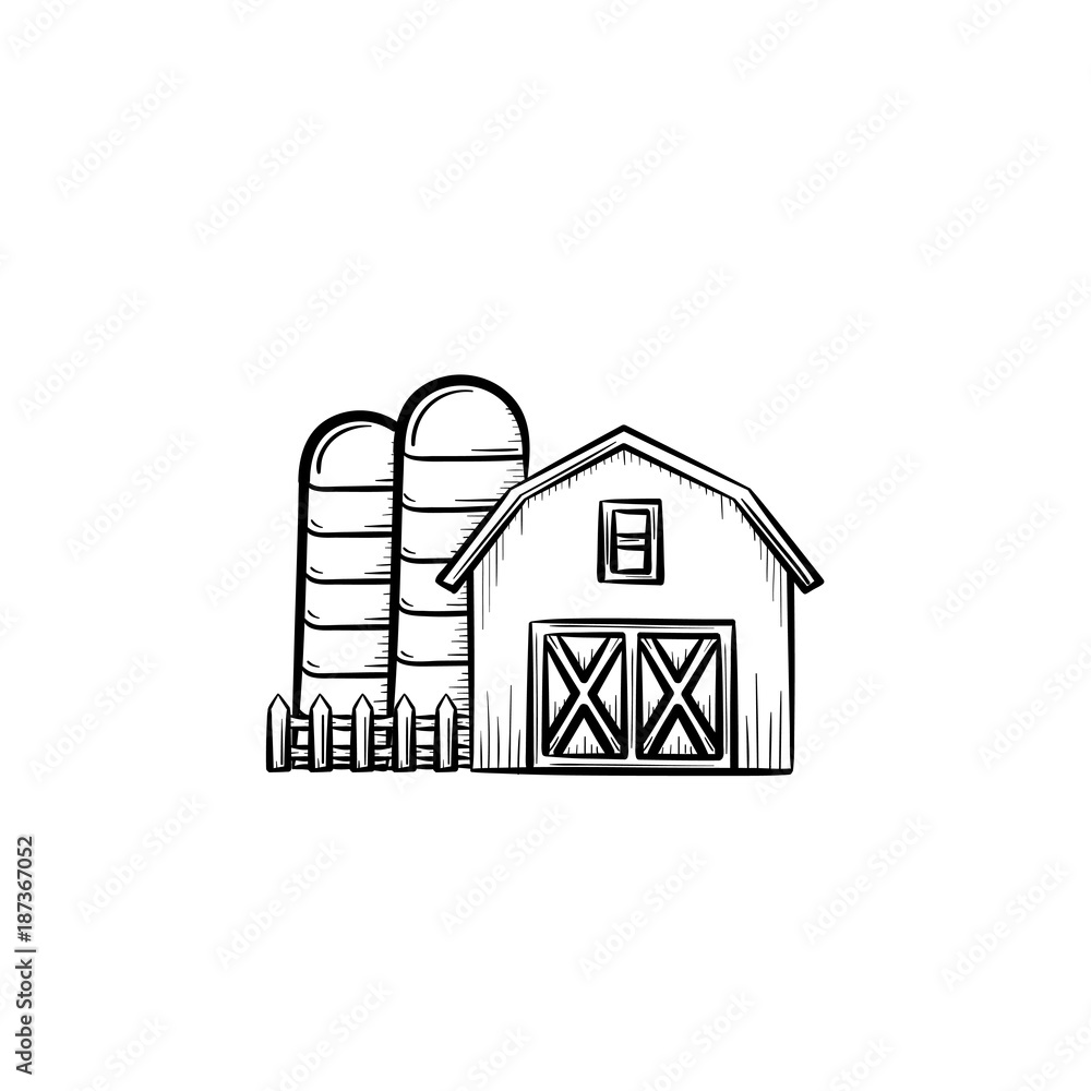 Vector hand drawn Farm shed outline doodle icon. Farm shed sketch ...
