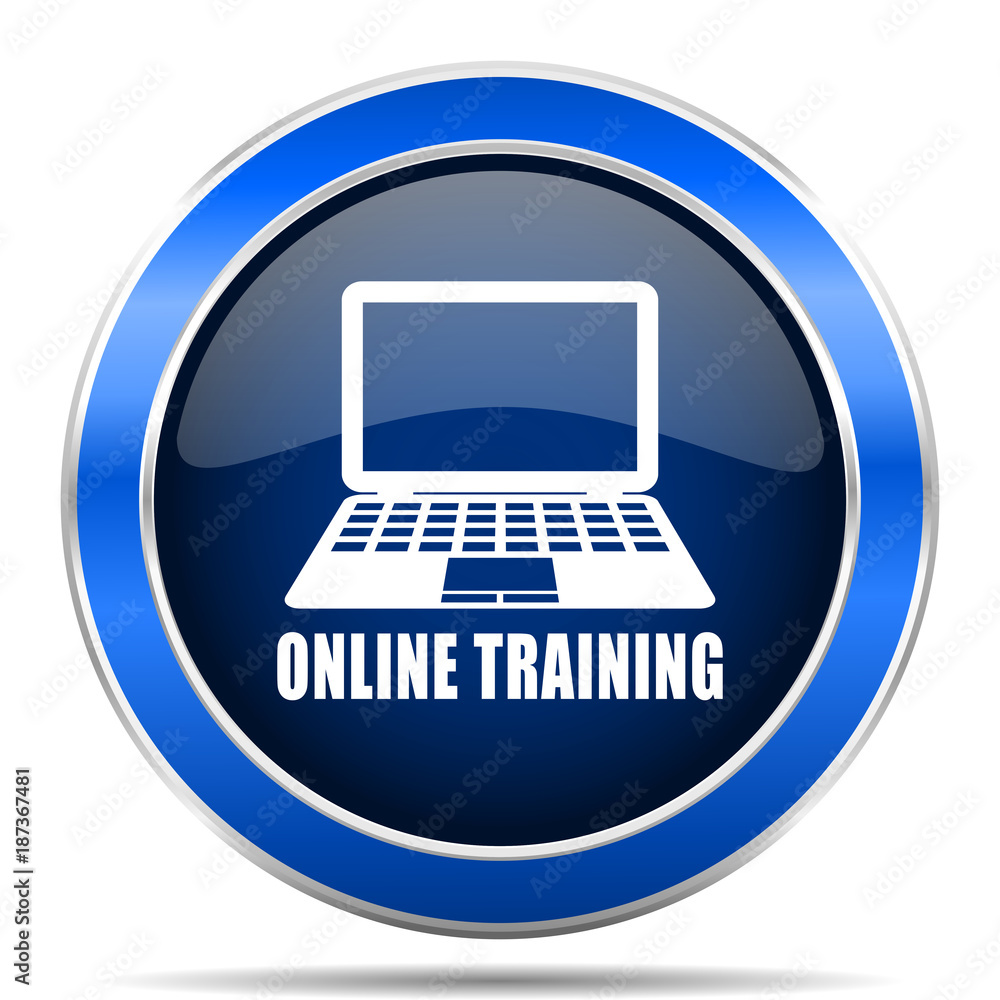 Online training vector icon. Modern design blue silver metallic glossy ...
