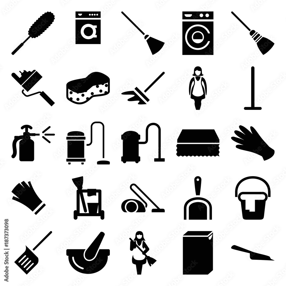 Housework icons. set of 25 editable filled housework icons Stock Vector ...