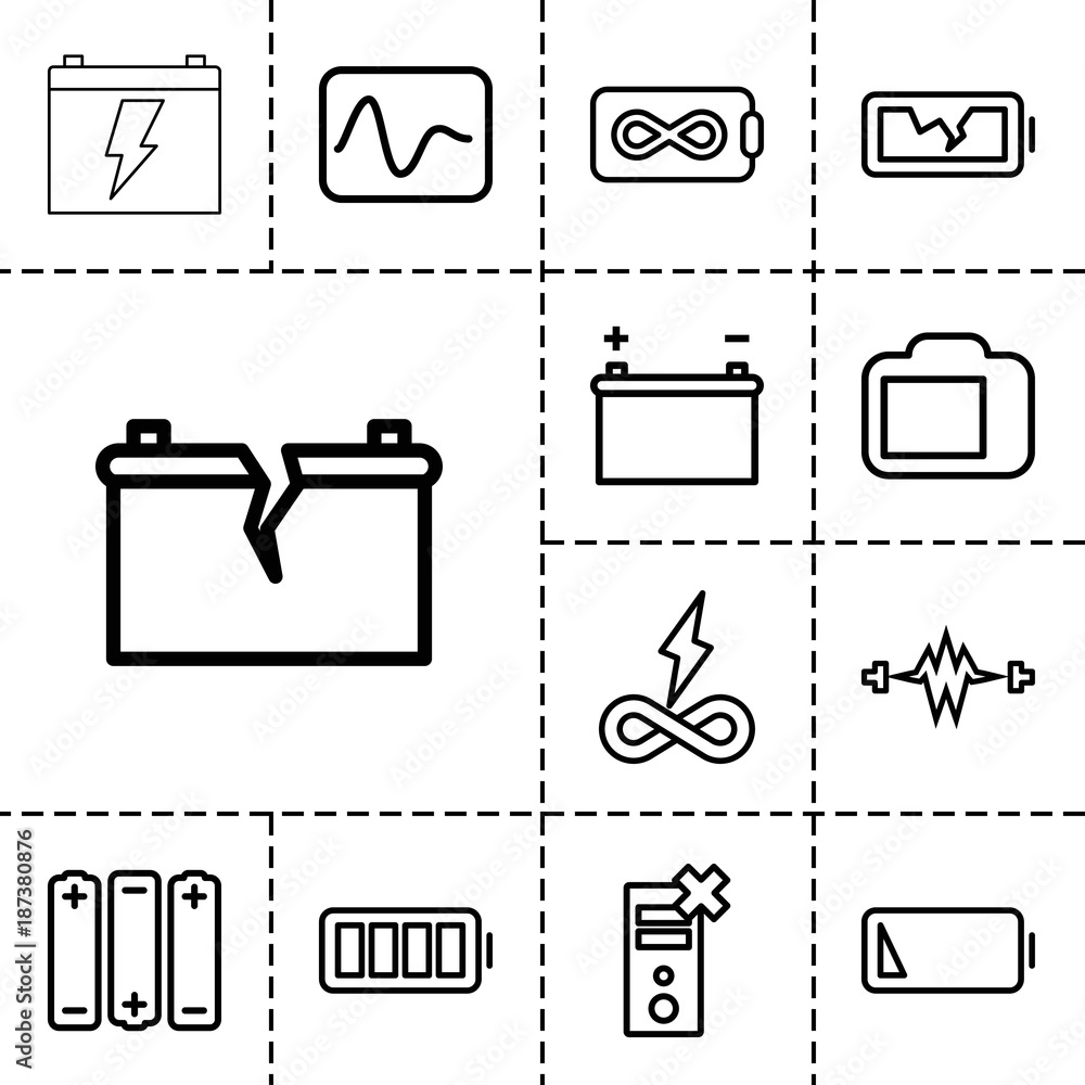 Battery icons. set of 13 editable outline battery icons Stock Vector ...